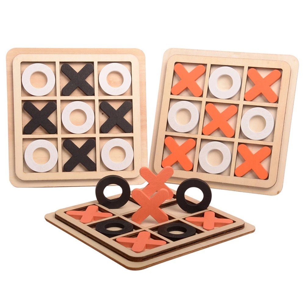 Wooden Tic Tac Toe OX Mini Chess Game Board Interactive Games Fun ...