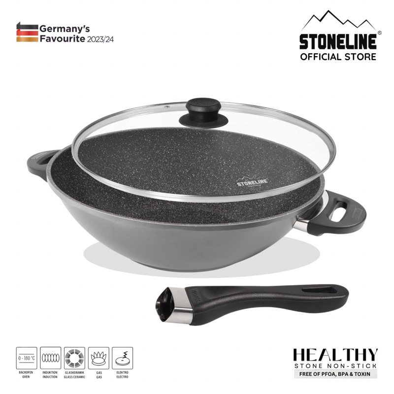 STONELINE® Wok 36 cm with Lid, Extra Long Handle | CLASSIC | Shopee Malaysia
