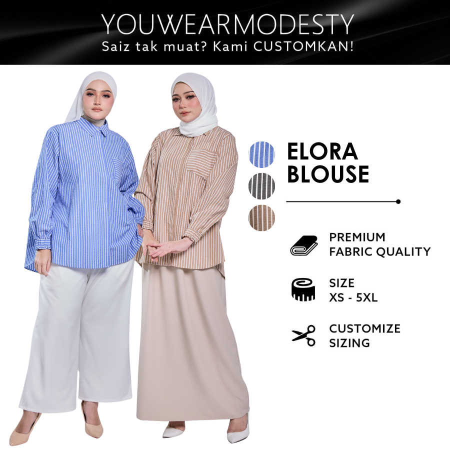YouWearModesty Elora Sheersucker Blouse Kemeja Muslimah Plus Size ...