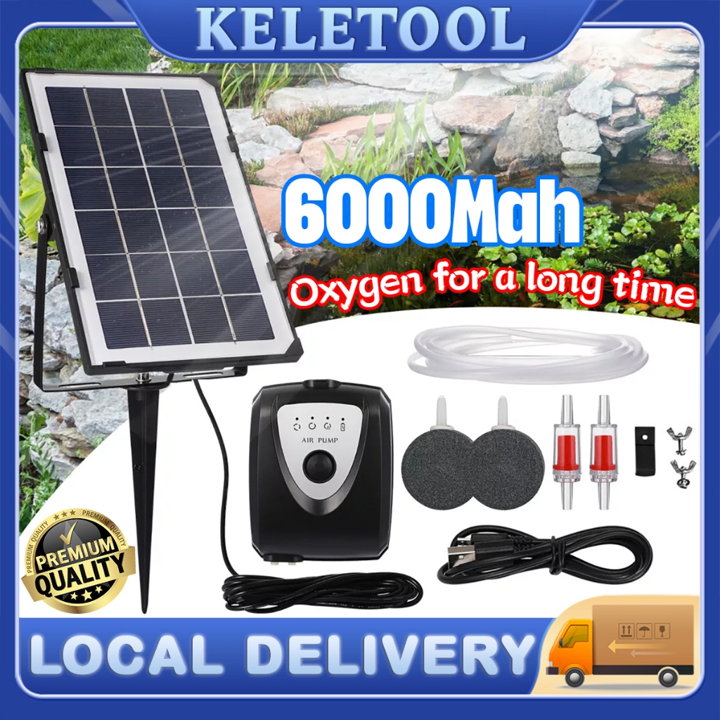 6000mAh Solar Powered Oxygenator Water Aquarium Solar Oxygen Air Pump ...