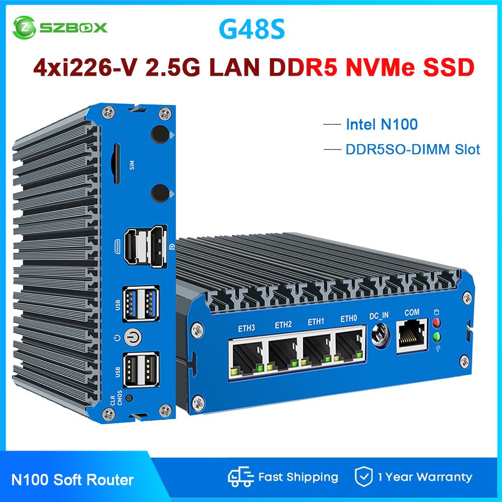 G48S Intel N100 Soft Router DDR5 16GB 500GB NVMe SSD 4*2.5G LAN i226 ...