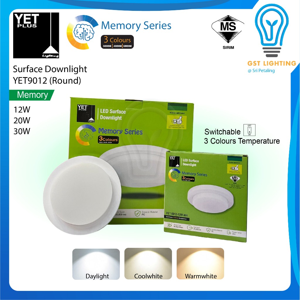 YETPLUS YET9012 Surface Slim Round 3C Memory 3 Colours Switchable LED ...