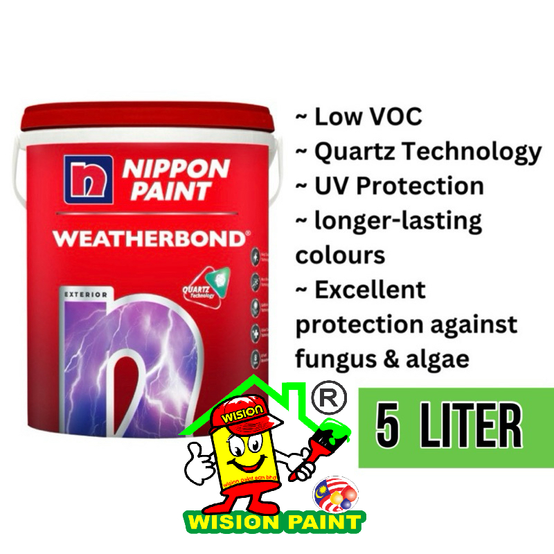 5 LITER NIPPON PAINT WEATHERBOND ( FREE 7" ROLLER SET ) Exterior Paint ...