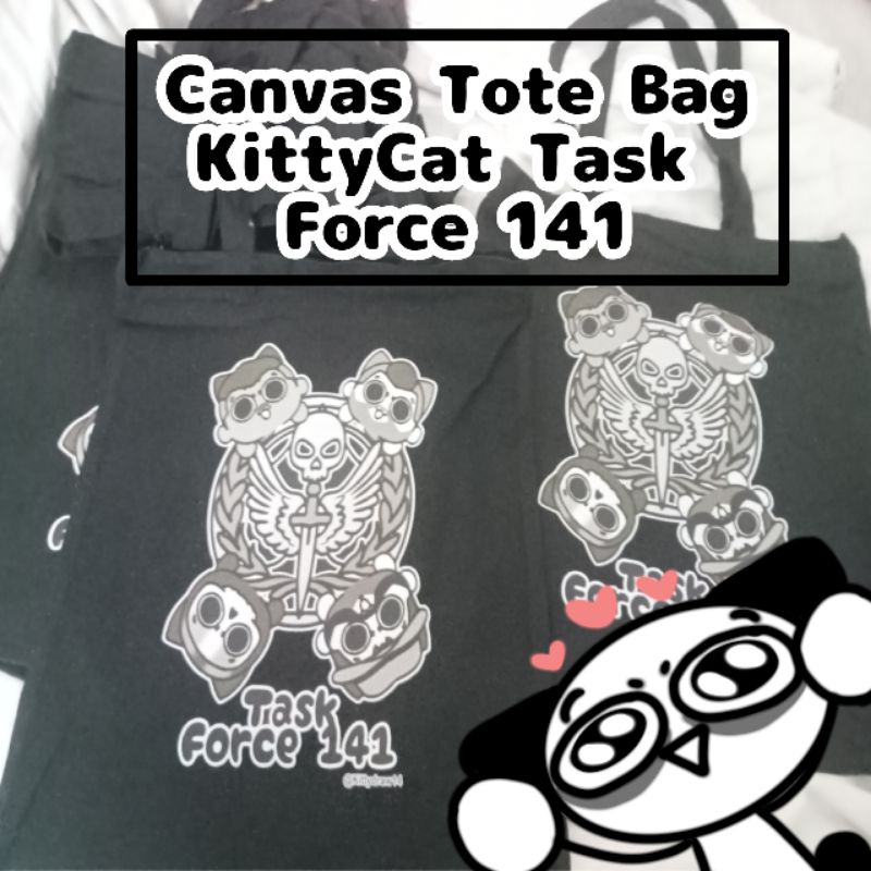 Canvas Tote Black Bag Zipper (Fanmade) KittyCat Task Force 141 | Shopee ...