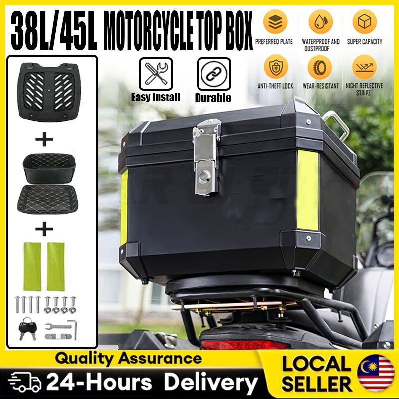 Malaysia Spot 38L/45L Hight Quality Easylnstal Durable Motorcycle Top Box Waterproof Oustproof ...