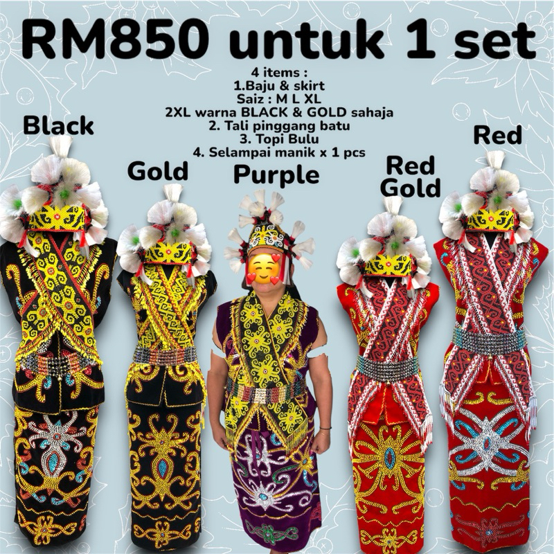 FULL Set ta’ah baju dan skirt orang ulu perempuan kenyah kayan leto ...