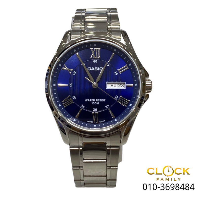 Casio Analog Classic Design Blue Dial Silver Stainless Steel Band Men ...