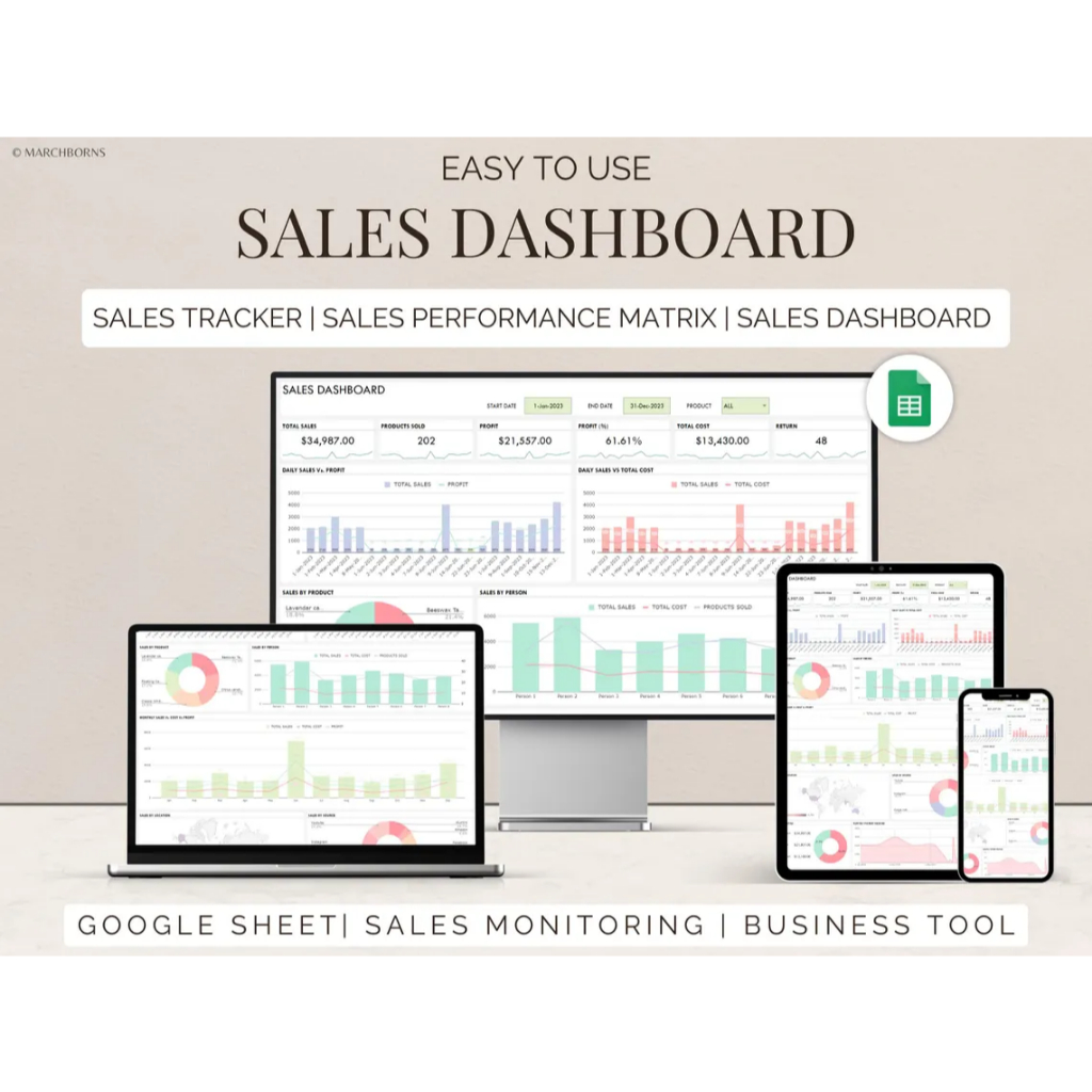 Sales Dashboard Google Spreadsheet Template Sales Tracker Business ...