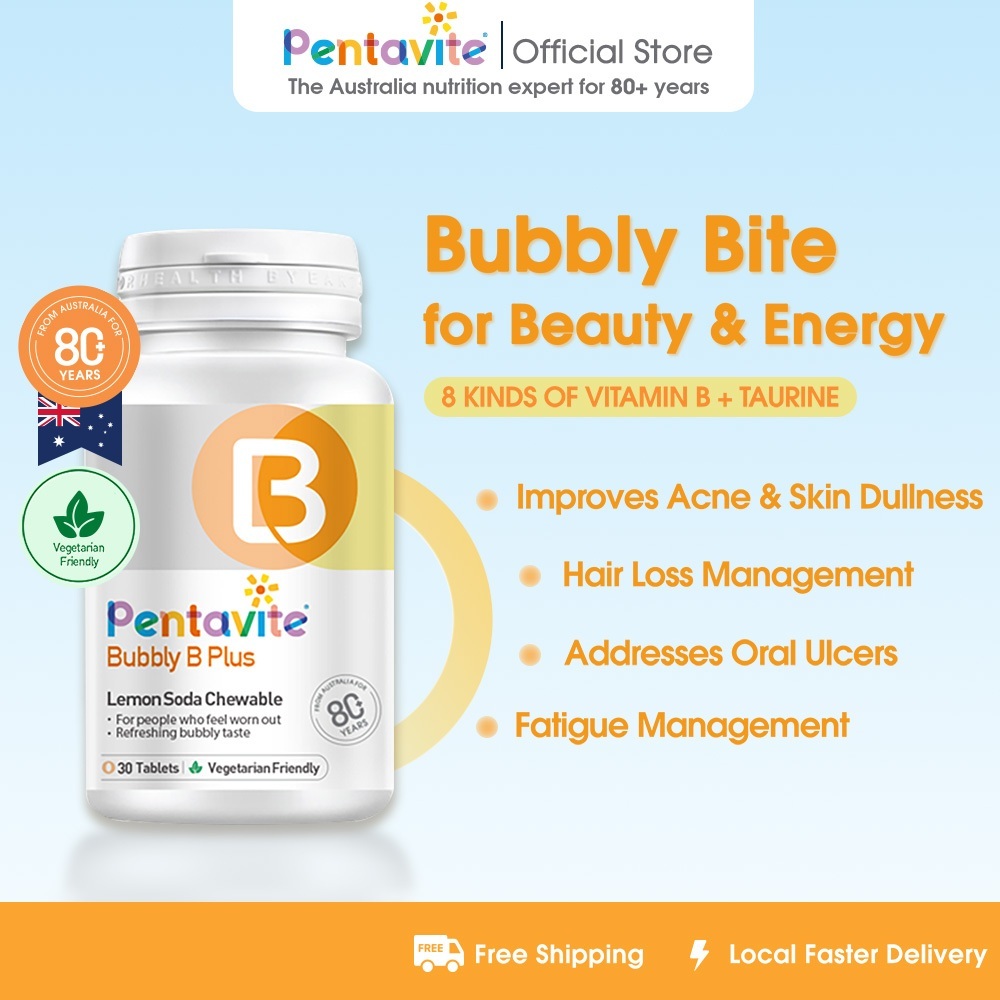 Pentavite Bubbly B Vitamins Plus Energy Lemon Soda Chewable（30 Tablets ...