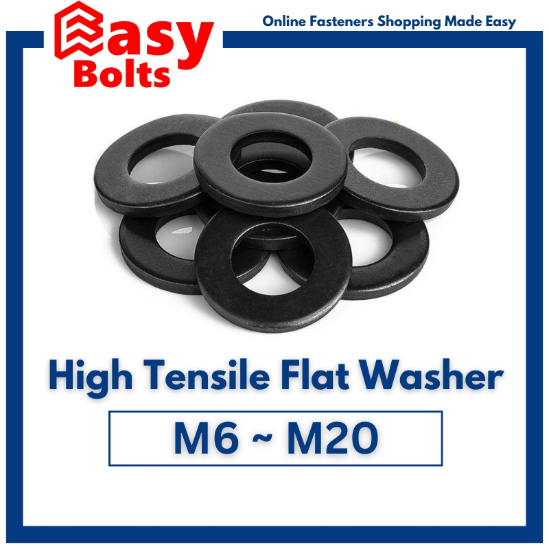 High Tensile HT Flat Washer M6 ~ M20 (HT FW) (Black) (M6 M8 M10 M12 M14 ...
