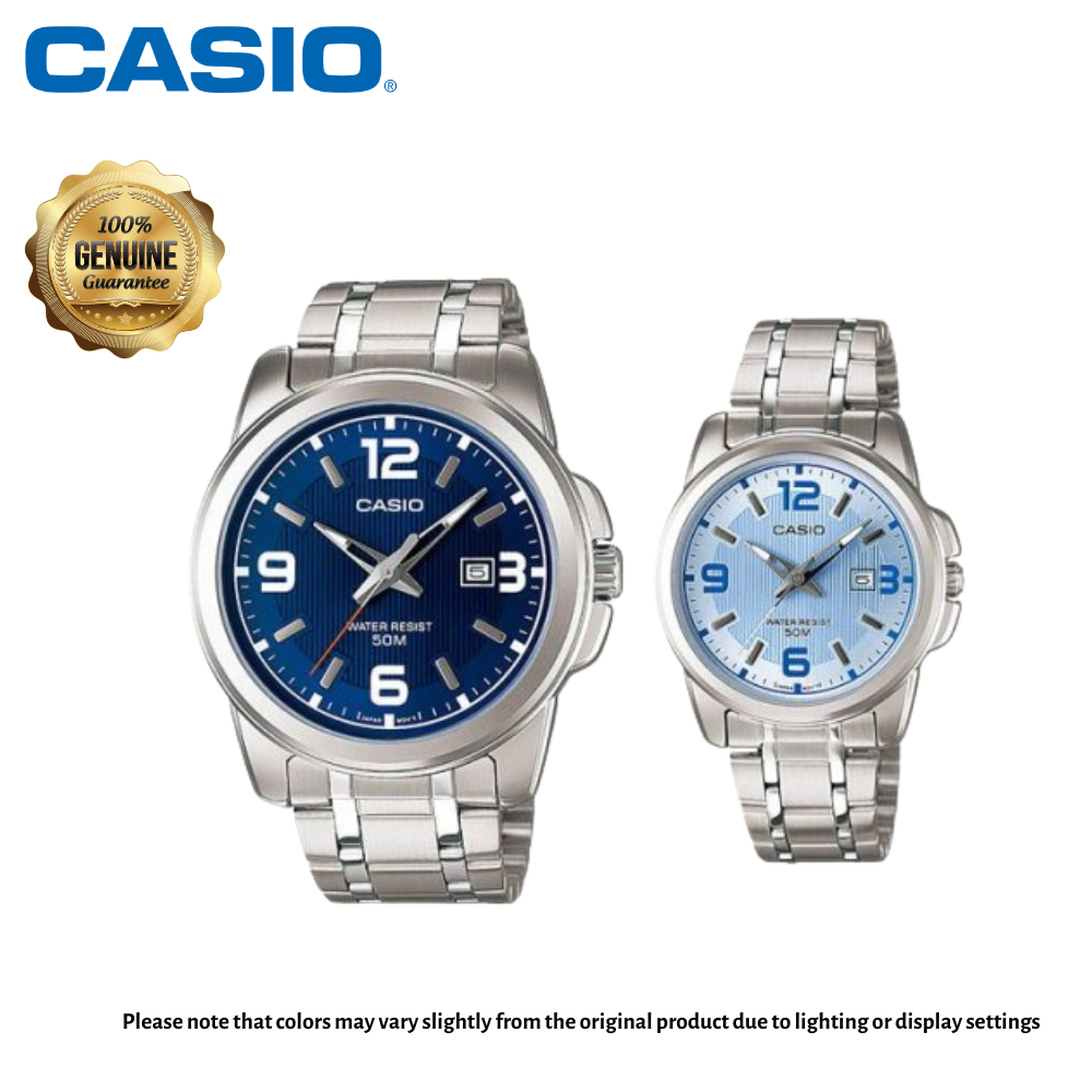 Genuine Casio Enticer Analog Lovers’ Pair Watch - Large Stainless Steel ...