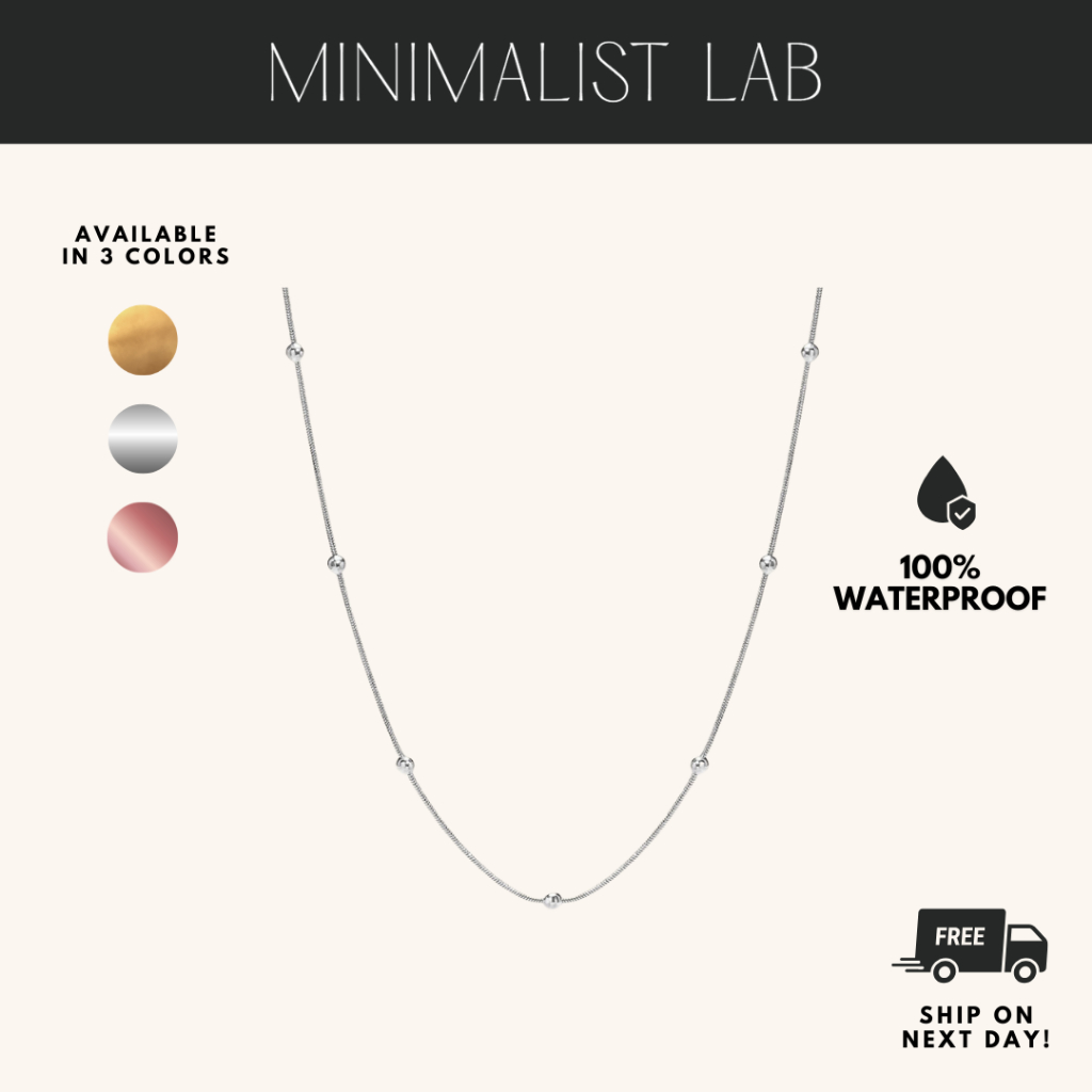 MINIMALIST LAB Stainless Steel Rhea Satellite Snake Chain Necklace ...