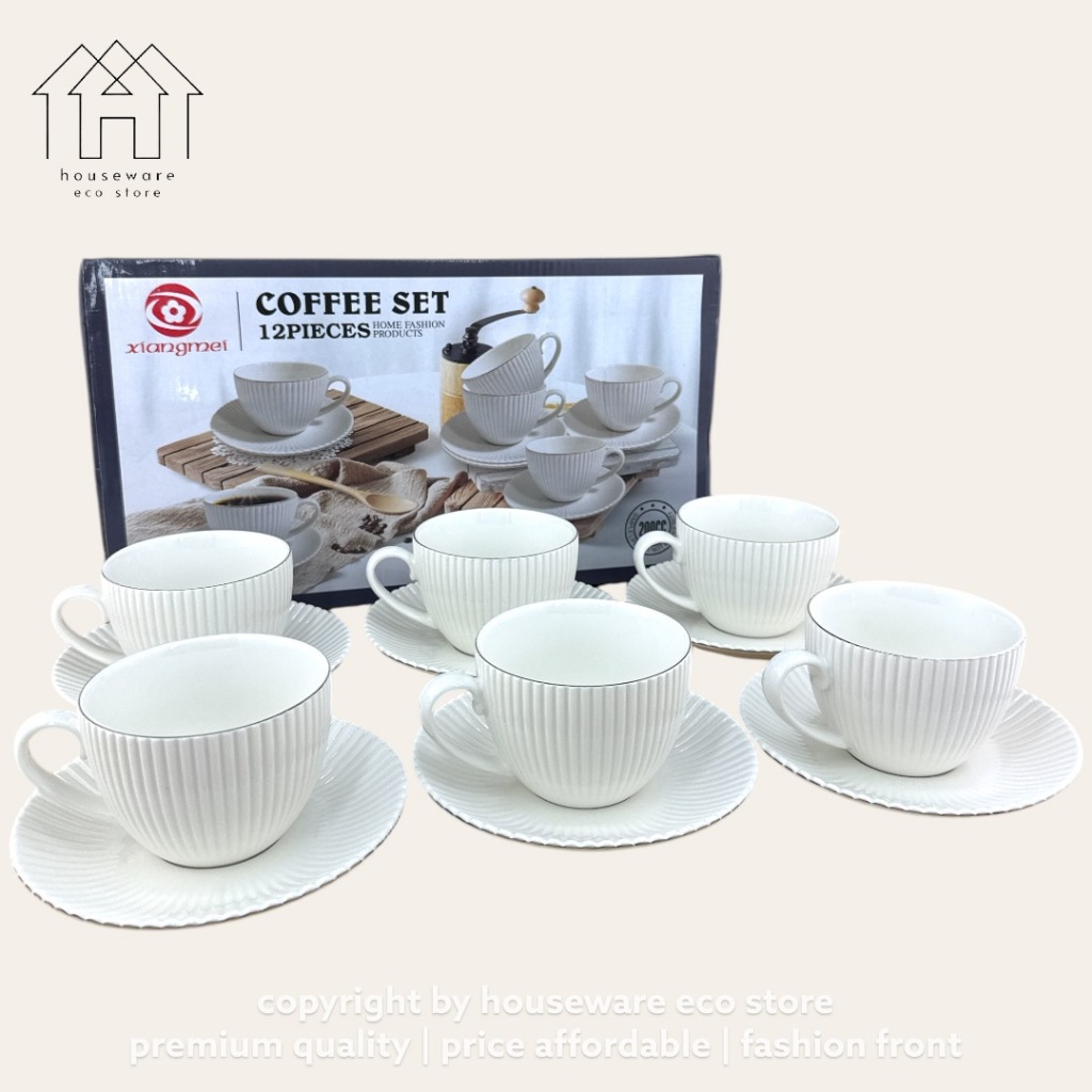 12pcs Ceramic Mug With Saucer / Cawan Seramik Cawan Set ins Kopi Latte ...