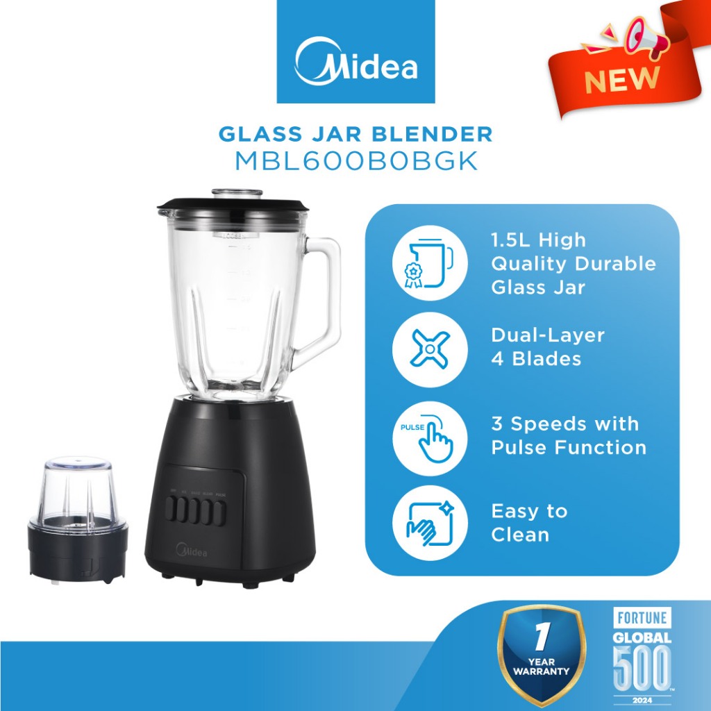 Midea MBL600B0BGK 1.5L Glass Jar Blender (600W) | Shopee Malaysia