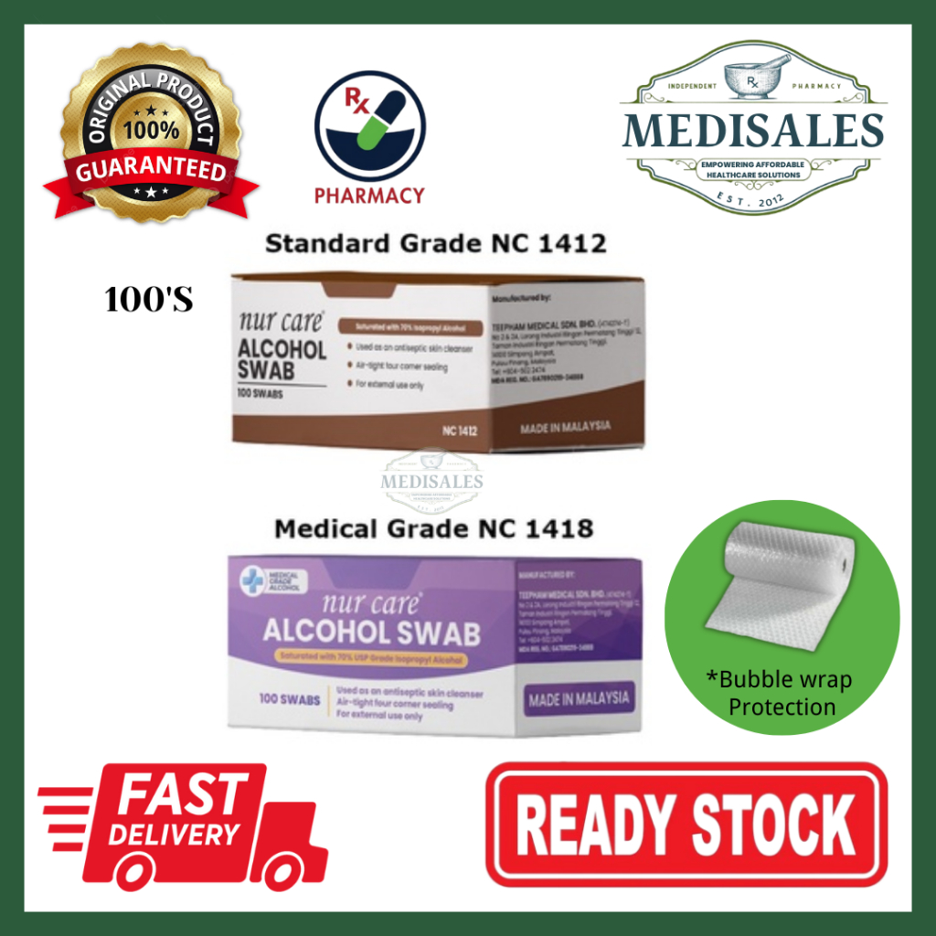 NUR CARE ALCOHOL SWAB 100'S (STANDARD | MEDICAL GRADE) | Shopee Malaysia