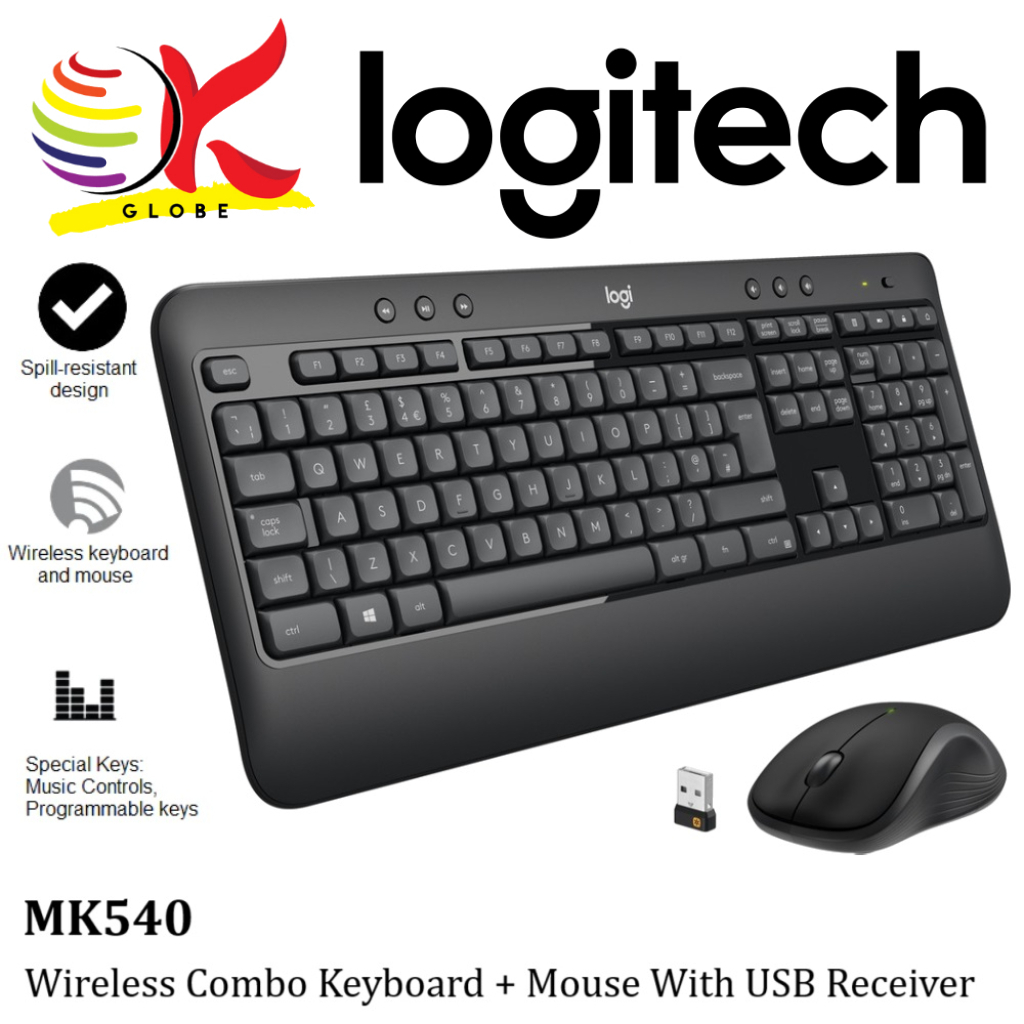 LOGITECH MK540 WIRELESS KEYBOARD + MOUSE COMBO FOR COMFORT TYPING, FIT INTO PALM WITH CONTROL ...