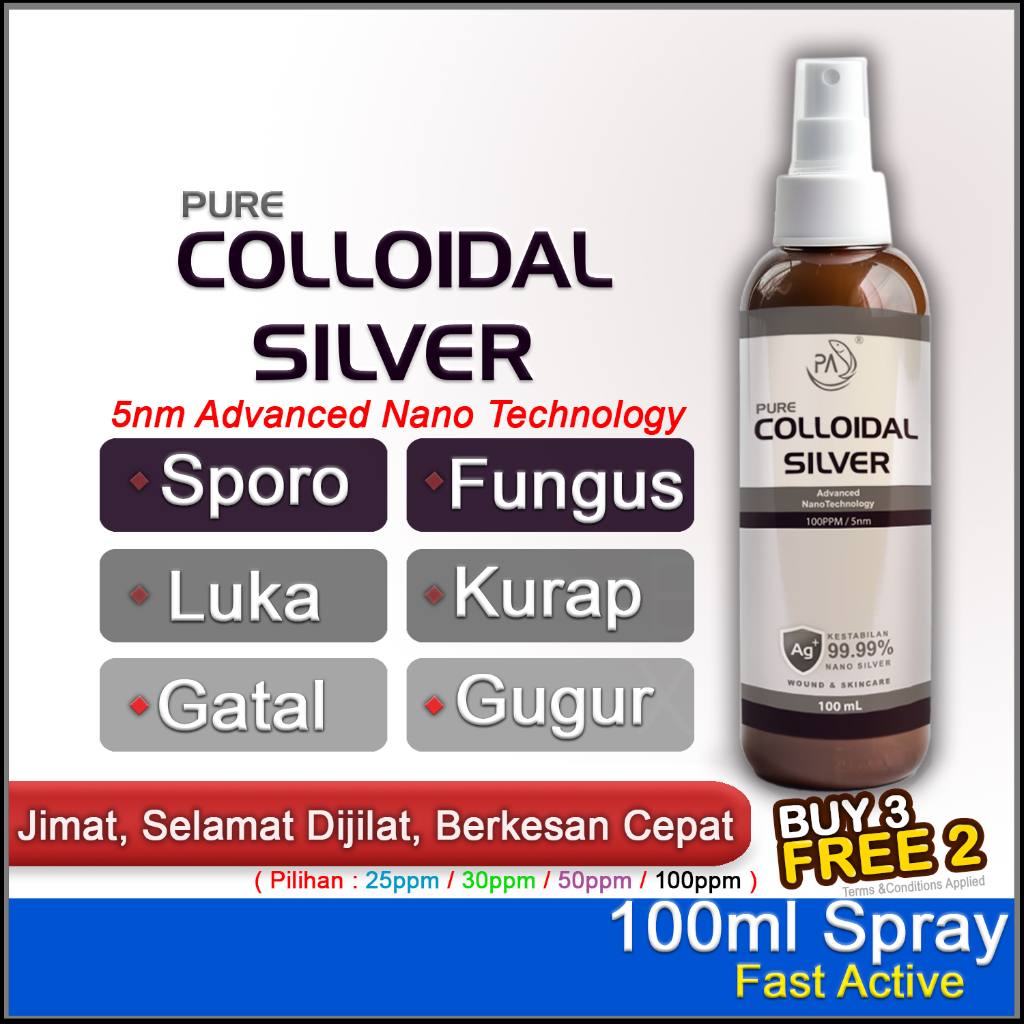 PA 100PPM Pure Colloidal Silver Spray Kurap kucing Gatal silver Ekzema ...