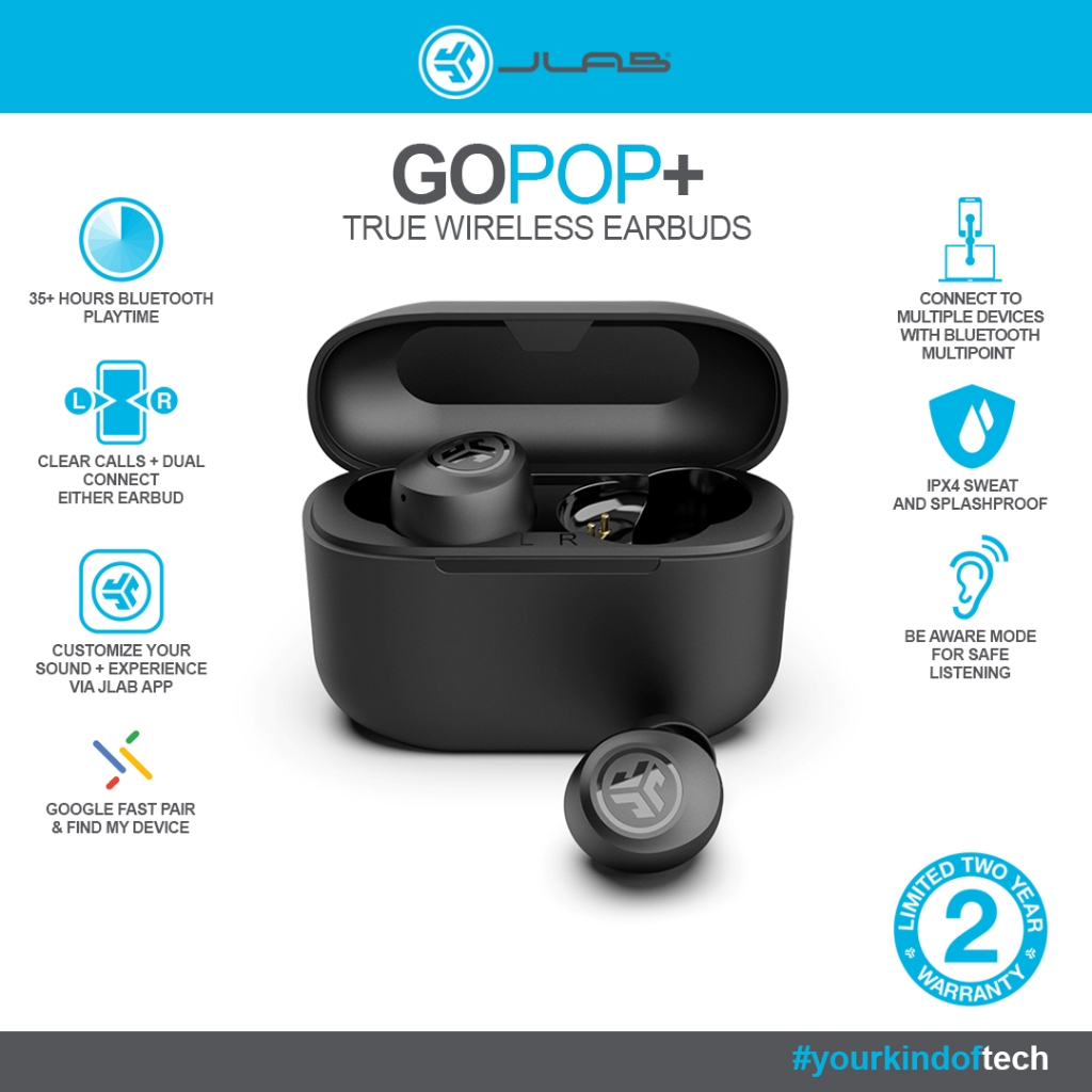 JLAB GO POP+ 35Hrs Playtime, Be aware Mode, IPX4 Rating, Clear Call ...