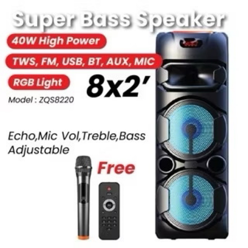 ZQS8220S Dual 8inch Music Party Bass Trolley Big Bluetooth Speaker Out ...