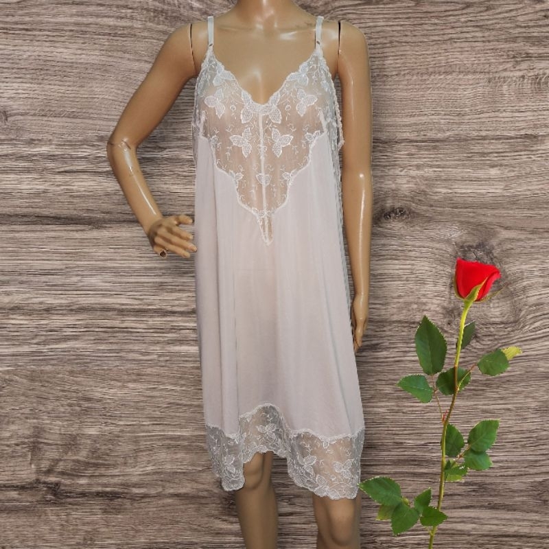 LLS228 (XL) Lovable plus size nylon slips dress nightwear with lace ...