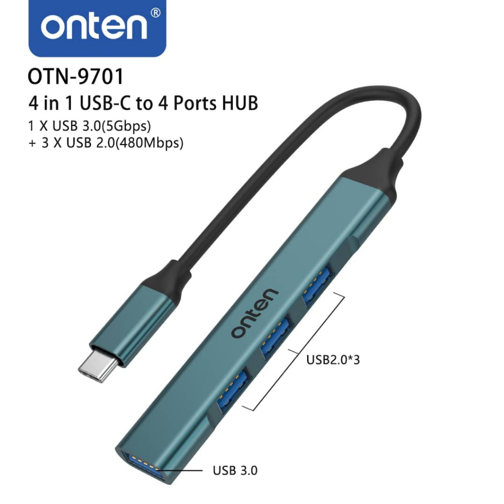 Onten Usb-C To 4Port Hub (1 Usb3.0 + 3 Usb2.0) Otn-9701 | Shopee Malaysia