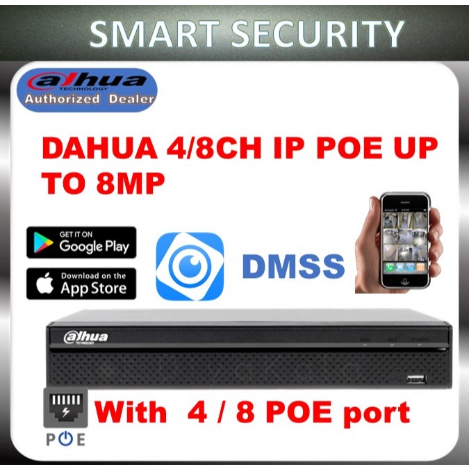 DAHUA NVR IP POE 8 CHANNEL 8CH IPPOE DIGITAL CAMERA (DVR UP TO 8MP)(P2P ...