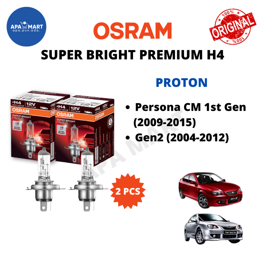 OSRAM Super Bright Premium H4 Halogen Headlamp Bulb (2pcs) 12V 100/90W ...