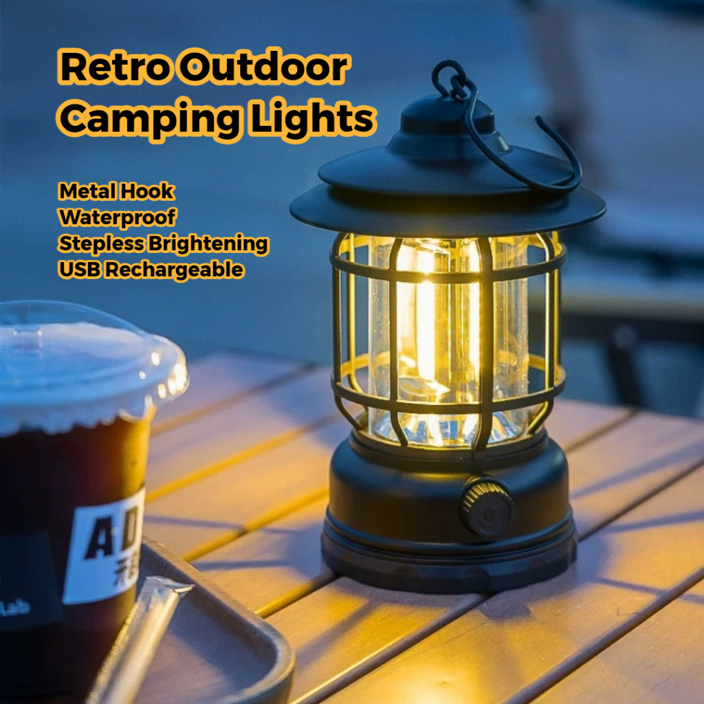 Retro Camping Light Outdoor Waterproof USB Rechargeable COB Portable ...