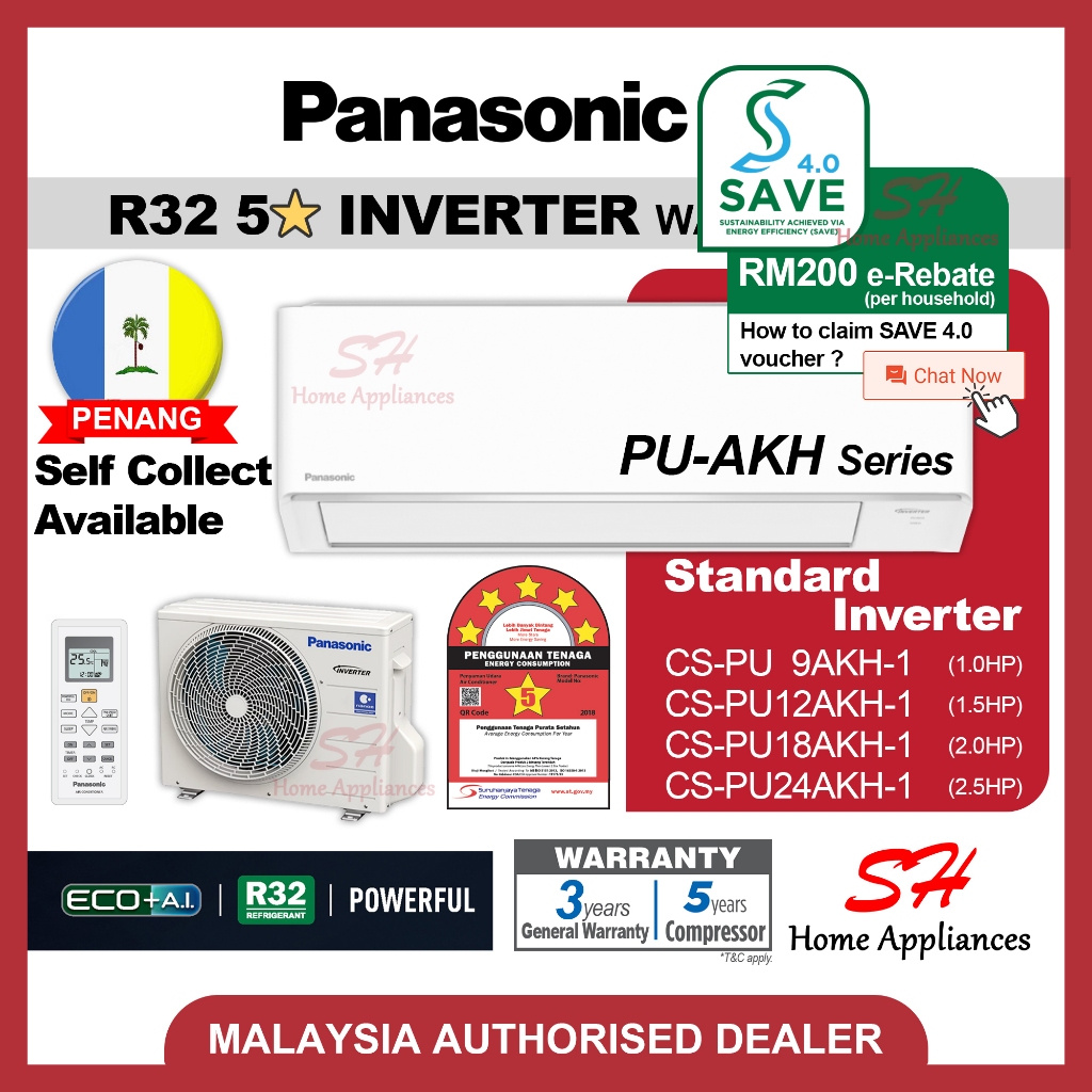 Panasonic R32 5-STAR Inverter Air-conditioner Aircond 1.0HP - 2.5HP (PU ...