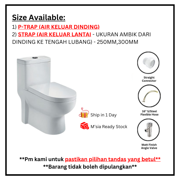 White Ceramic One Piece WC P-TRAP S-Trap 250mm 300mm Washdown Technology Toilet Bowl WC Jampan ...