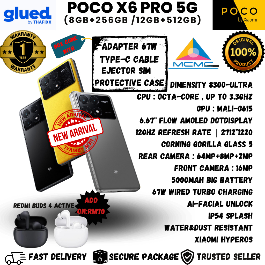 POCO X6 PRO 5G /120 Hz AMOLED DISPLAY/64 MP TRIPLE CAMERA WITH OIS/67W ...
