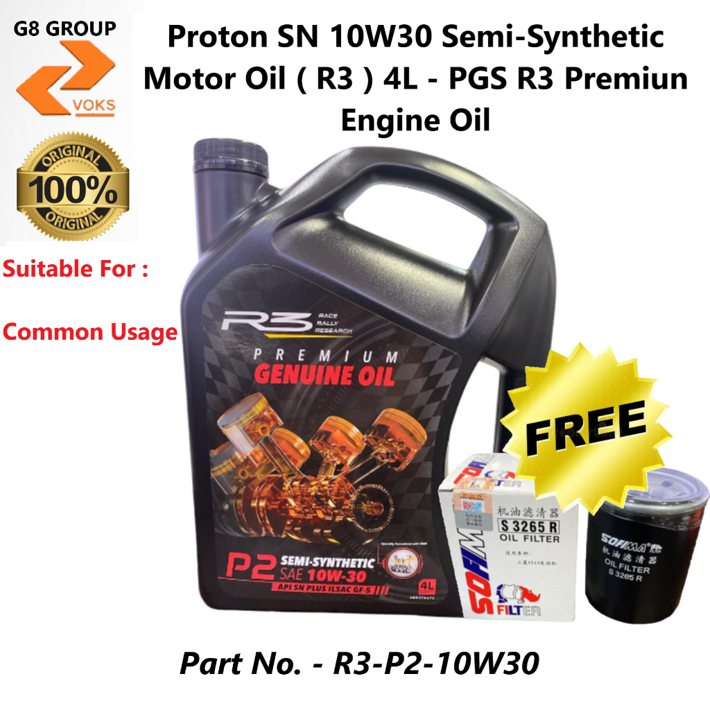 Proton SN 10W30 Semi-Synthetic Engine Oil ( R3 ) 4L - PGS R3 Premium ...