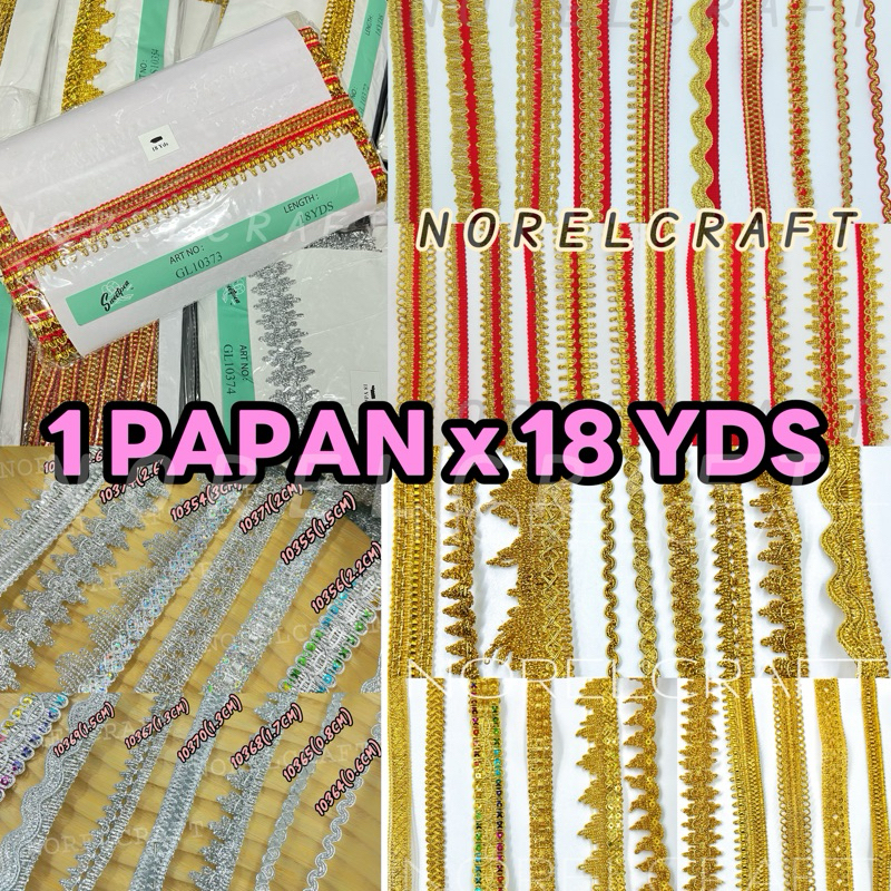 [1 PAPAN x 18YDS] RENDA WARNA EMAS /RED GOLD LACE/RENDA MERAH GOLD ...