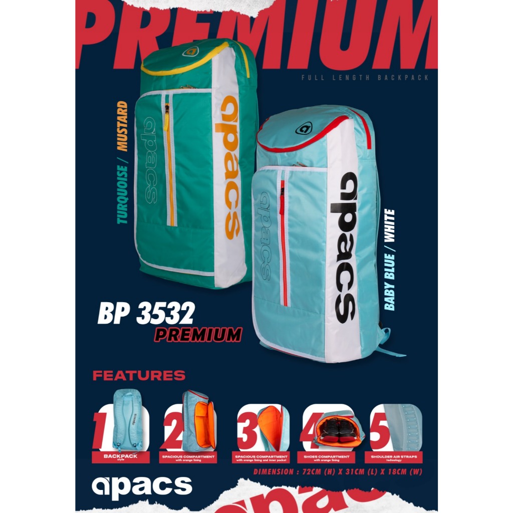 Beg Raket Badminton APACS BP-D3532-PREMIUM Badminton Racket Full Length ...