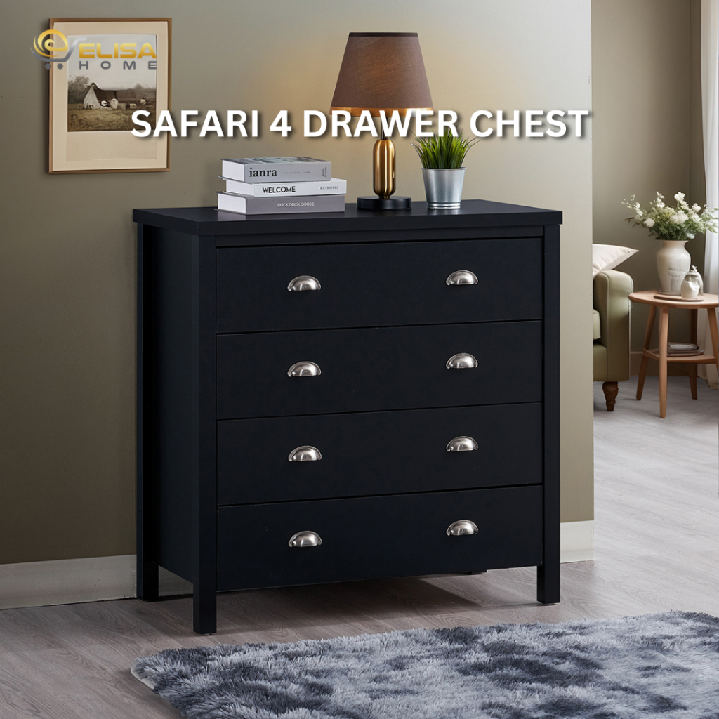 ELISA HOME Safari Black 4 Chest Drawer Cabinet Almari Laci Almari Baju ...