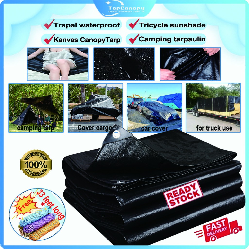 Black Waterproof Canvas Tarpaulin Sheet Canopy Camping Kanvas Khemah ...