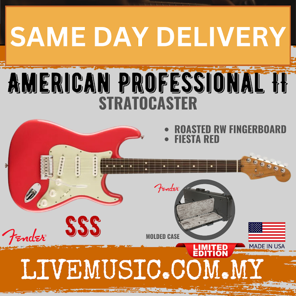Fender FSR American Professional II Stratocaster Electric Guitar, Roasted RW FB, Fiesta Red ...