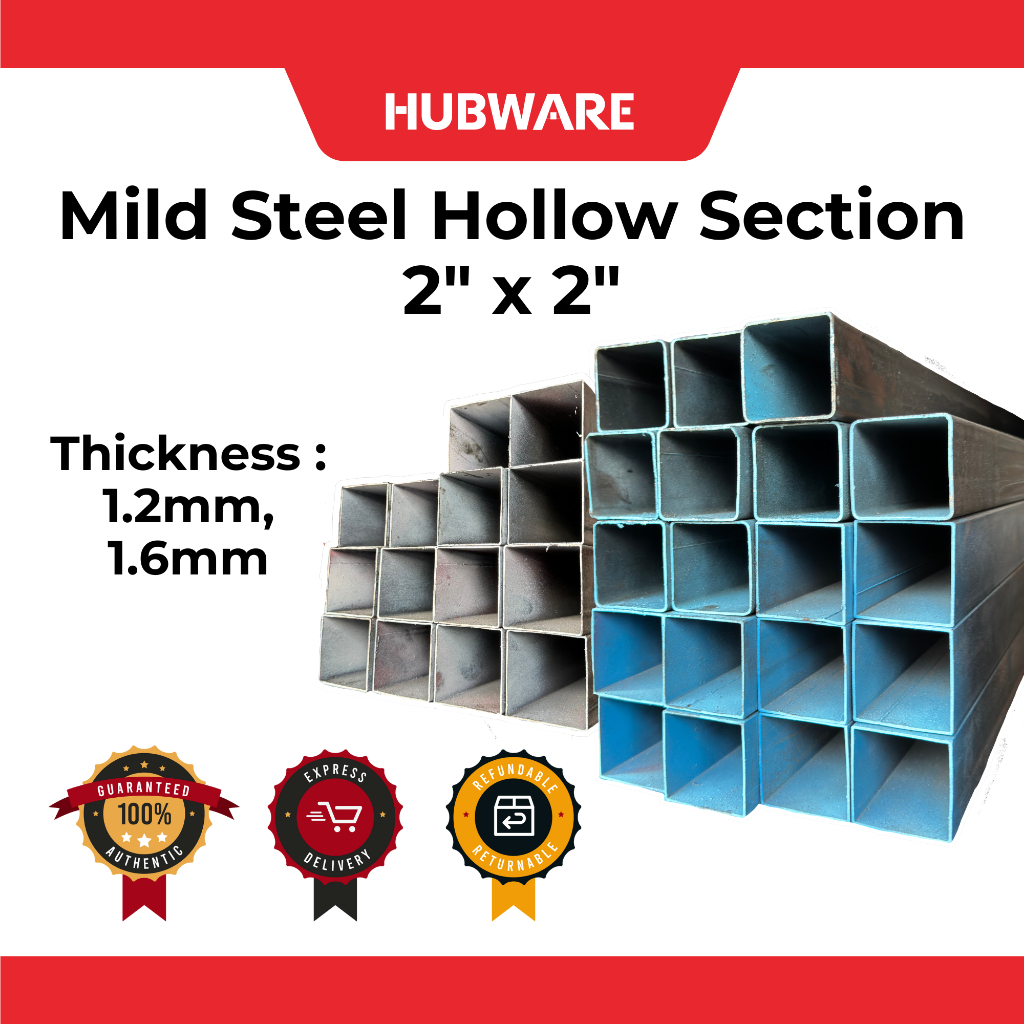 2" x 2" Thickness 1.2mm, 1.6mm Mild Steel Hollow Section Besi Hollow ...