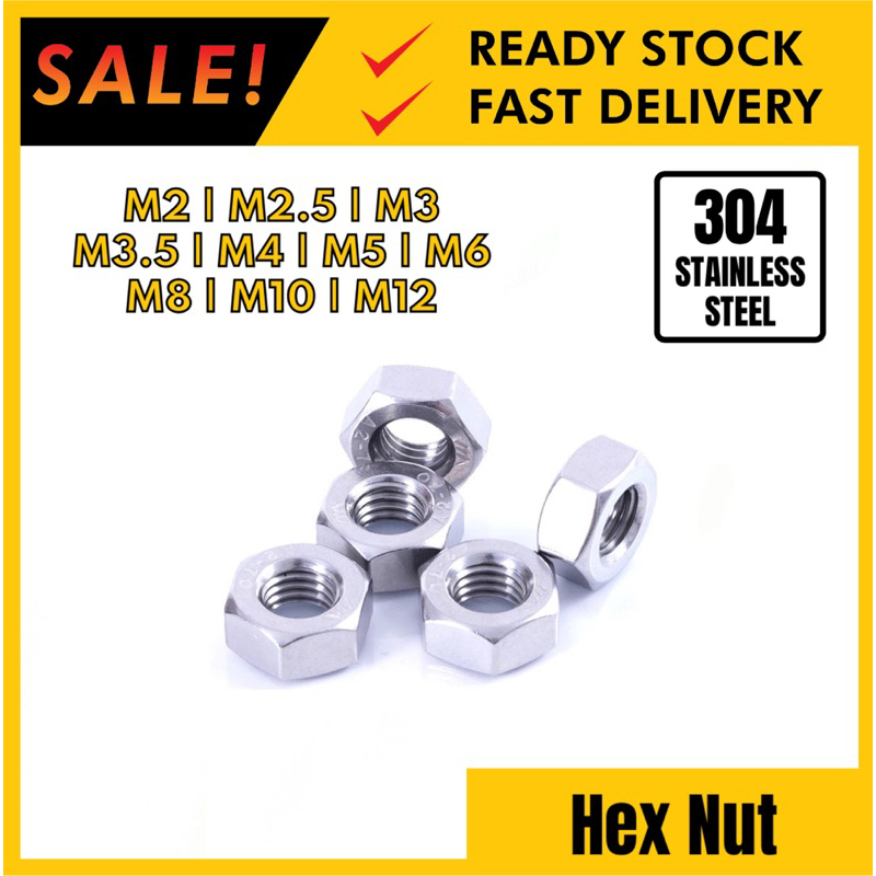 Hex Nut 304 Stainless Steel M2 M2.5 M3 M4 M5 M6 M8 M10 M12 DIN934 ...