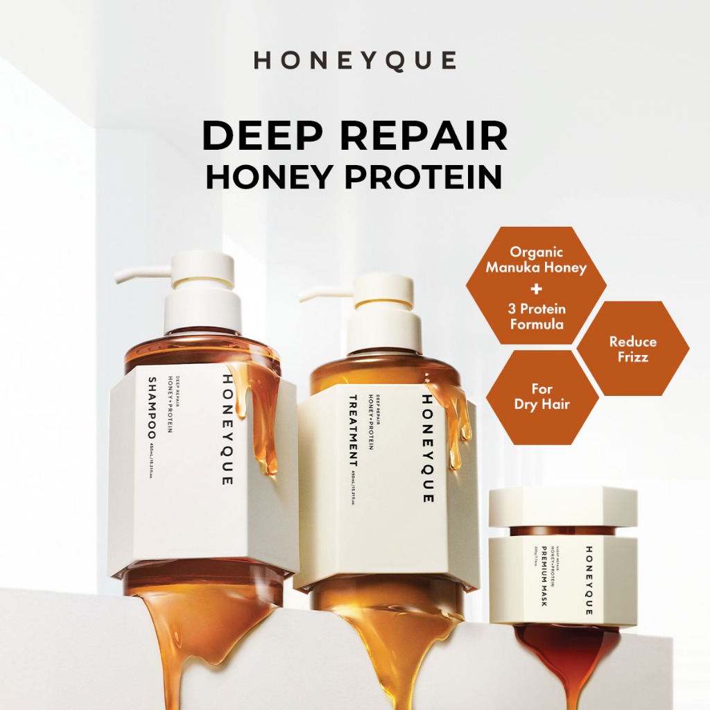 HONEYQUE Deep Repair Honey Protein Shampoo/ Treatment (450ml)/ Night ...