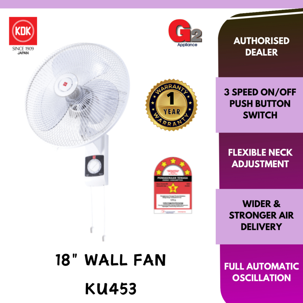 KDK 18″ WALL FAN KU-453 WHITE - KDK WARRANTY MALAYSIA | Shopee Malaysia