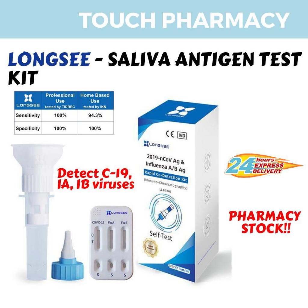(EXP 8/2026) LONGSEE 3 IN 1 Influenza A/B / Covid Saliva Test Kit 20's ...