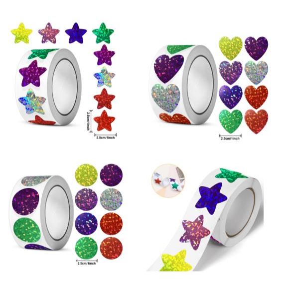 Shiny Star Heart Round Sticker 500 Pcs Reward Sticker Mix Colour Star ...