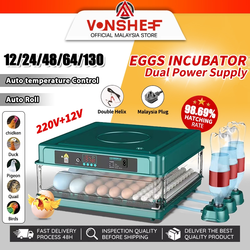 12/24/48/64/130 Automatic Turning Incubator /Thermostatic Egg Hatcher ...