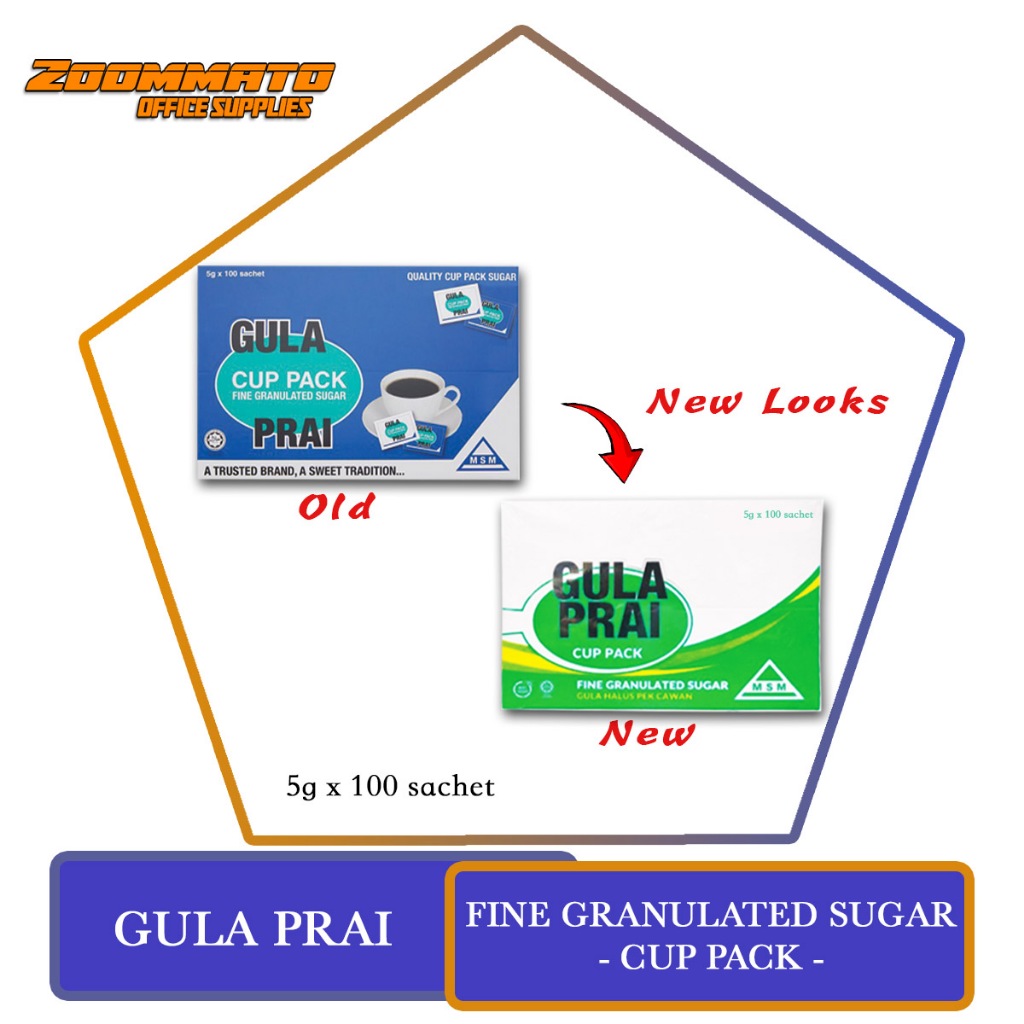 GULA PRAI CUP PACK FINE GRANULATED SUGAR 100 SACHET x 5G GULA SACHET ...