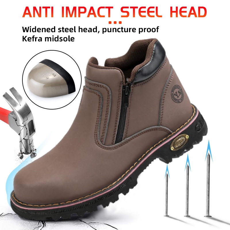 【With Box and Free Socks】Safety Shoes 1707 Mid Cut Zip Type Safety ...