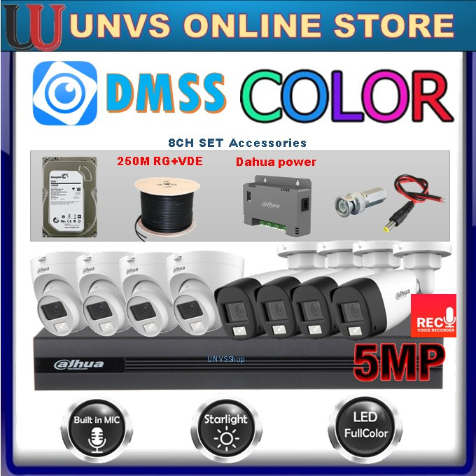 DAHUA 8Channel Full Set Night Color AI With Audio Sound Record 8CH 5MP ...