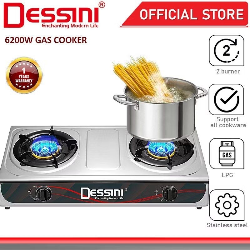 DESSINI ITALY Auto Ignition Gas Cooker Propane LPG Hob 2 Burner Cooktop ...