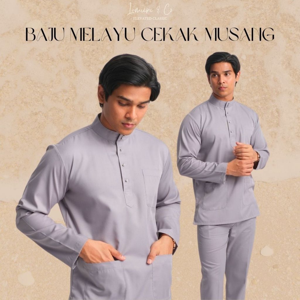 (READY STOCKS) BAJU MELAYU CEKAK MUSANG SLIM FIT (SILVER GREY) | Shopee ...