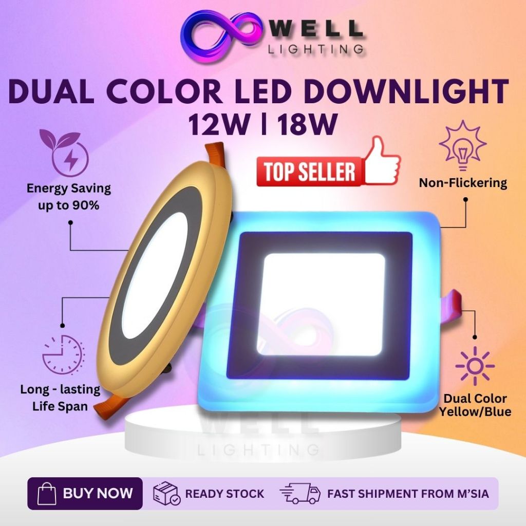 Lampu Siling 3 Warna LED Downlight 3 Mode 3 Color 12W 18W Recessed Down ...